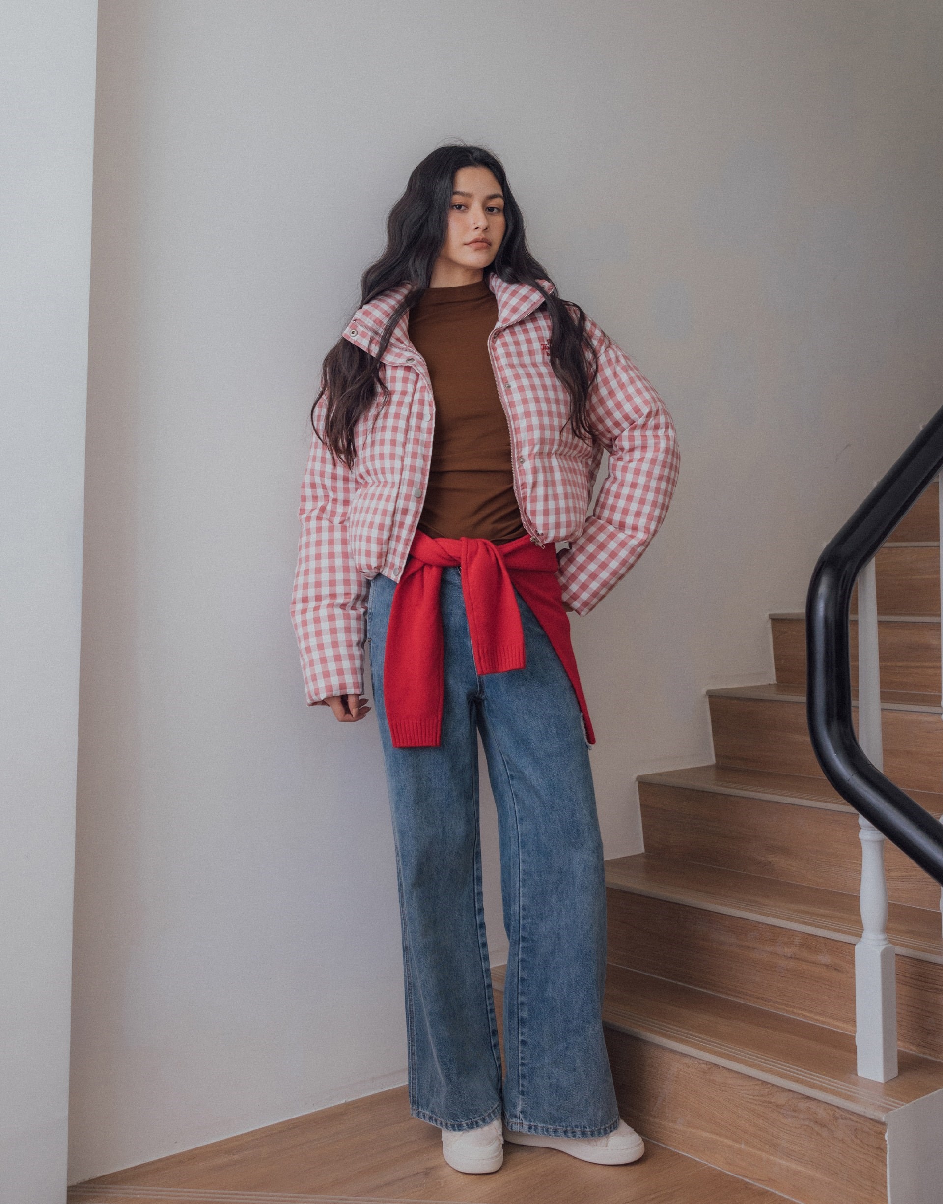 立領格紋羽絨外套(22) ｜ Mercci22 打造多元質感穿搭